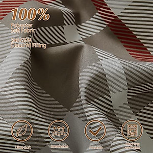 MaiRêve Queen Comforter Set, Plaid Design Comforter Set 8 Pieces, All Season Comfortable Bedding Sets Queen, Lightweight, Warm and Breathable (Khaki, Queen, 90"x90")