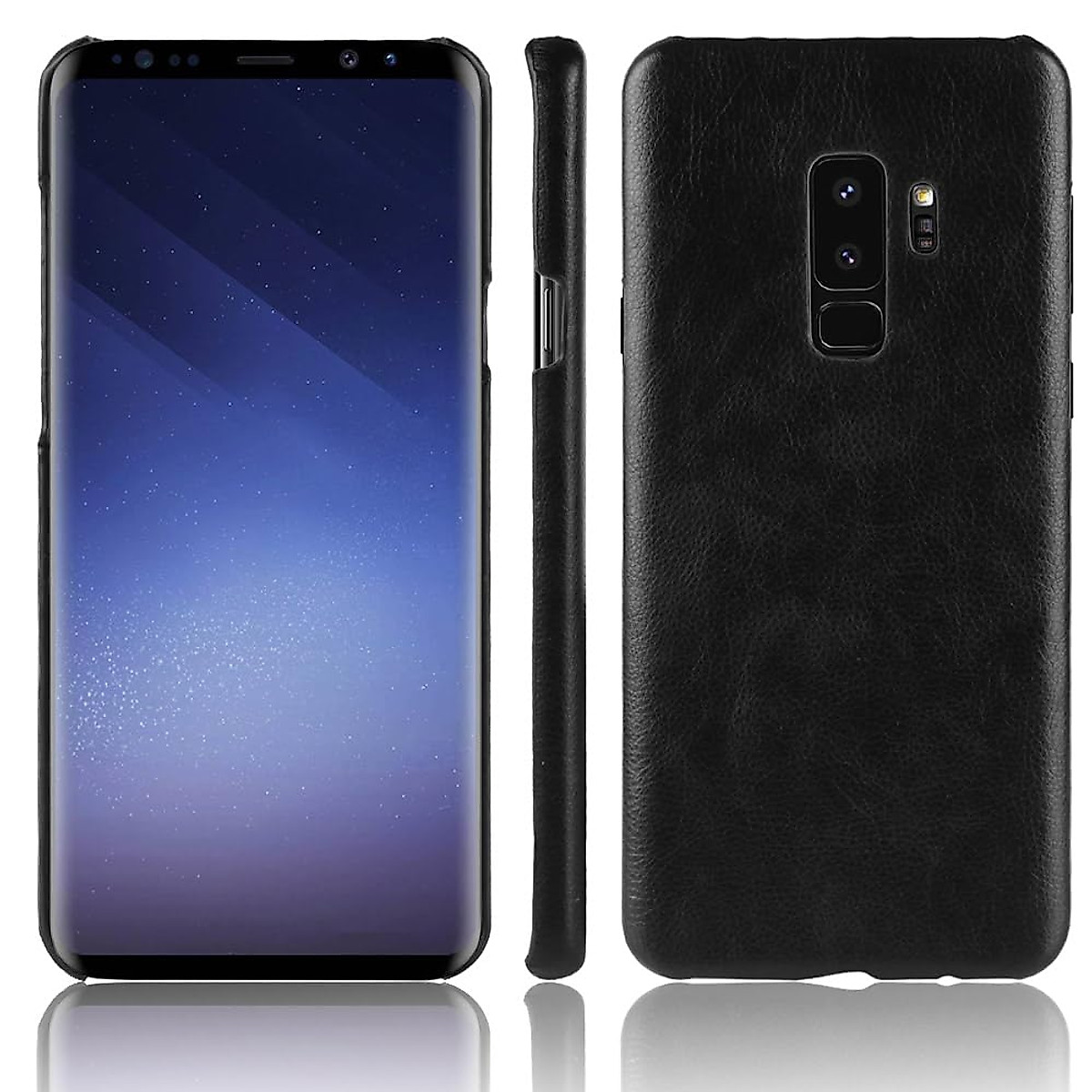 Phone Case for Samsung Galaxy S9 Plus Case, [PU Leather]+[Hard Plastic] for Samsung Galaxy S9 Plus Protector Case, Non-Slip Shockproof for Samsung Galaxy S9 Plus Phone Cover Black