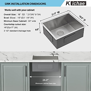 Kichae 21 Inch Kitchen Bar Sink Undermount Single Bowl Stainless Steel 16 Gauge Handmade Modern Under Counter Handmade Wet Bar RV Kitchen Sink with Drain Strainer