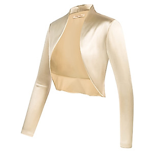 Women's Long Sleeve Cropped Cardigan Silky Satin Shrug Tops Elegant Bolero Jackets for Dresses Champagne XXL