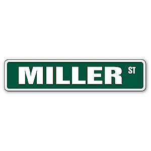 MILLER Street Sign Childrens Name Room Sign | Indoor/Outdoor | 24" Wide Plastic Sign