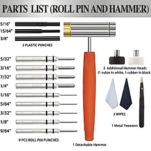 BESTNULE Punch Set, Punch Tools, Roll Pin Punch Set, Made of Solid Material Including Steel Punches and Hammer, Ideal for Maintenance (Without Bench Block)