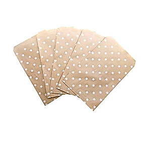N'icePackaging 100 Qty 6" x 9" Decorative Flat Paper Gift Bags - White Polka-Dot on Brown Kraft Bags - For Sales/Treats/Parties Cookies/Gifts
