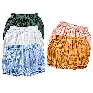 EISHOW 5 Packs Infant Baby Summer Shorts Soft Loose Bloomers Unisex Girls Boys Cotton Linen Blend Harem Triangle Shorts Pants