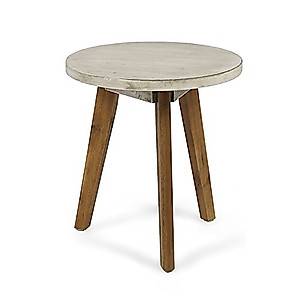 Christopher Knight Home Gino Outdoor Acacia Wood Side Table, Light Gray Finish/Natural Finish