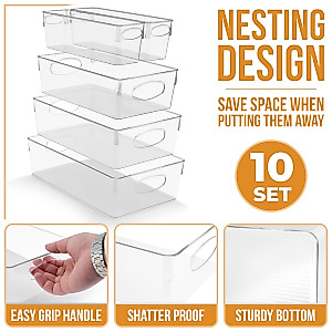 Sorbus Clear Plastic Storage Bins for Shelves, Clothes, with Handle - Clear Storage Bins, Drawer, Shelf, Closet, Pantry, Fridge, Freezer Organizer Bins, Closet Organizers and Storage (10 pack)