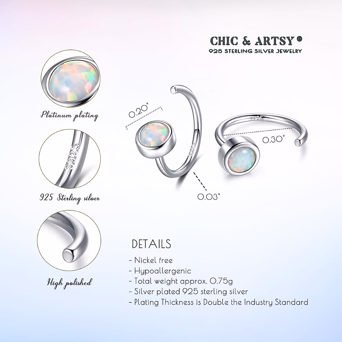 Huggie Hoop Earring 925 Sterling Silver Synthetic White Opal Earrings for Women Open Hoop & Half Hoop Earrings Tiny Hug Hoops