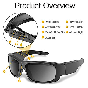 TOUGHSTY 16GB 1080P HD Recording Sunglasses Video Action Camera Eyewear Camcorder for Outdoor Recreation