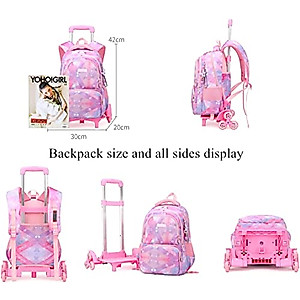 Diamond,Geometric 3Pcs Kids Rolling Backpack Set Wheeled Elementary School Bag Trolley Bookbag for Boys