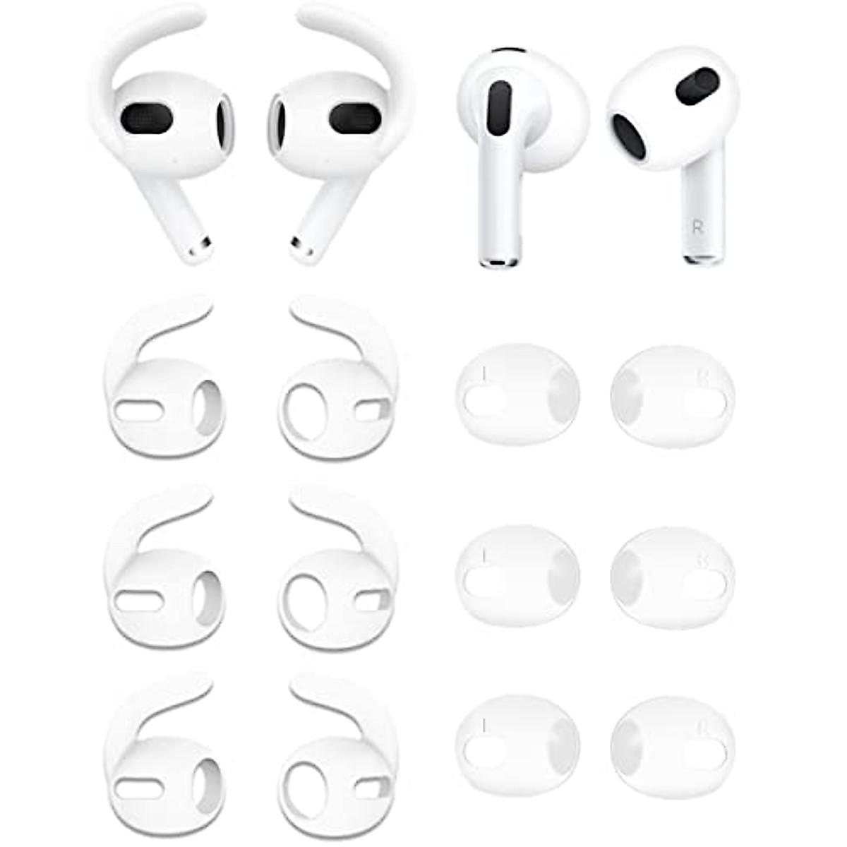ALXCD Earbuds Covers Compatible with AirPods 3 Earbuds 3rd Gen, 3 Pairs Fit in Case Silicone Earbud Covers Eartips & 3 Pairs Anti Slip Sport Eartips, Compatible with AirPods 3, 6S+6T White