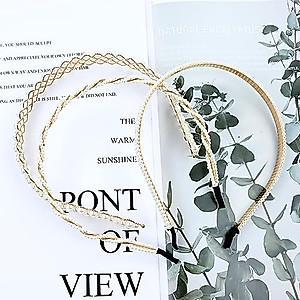 Cinaci 8 Pieces Decorative Gold Wedding Birthday Party Prom Artificial Pearl Headbands Bling Beaded Hair Tiaras Hoops Headpieces Accessories for Women Girls Teens Kids