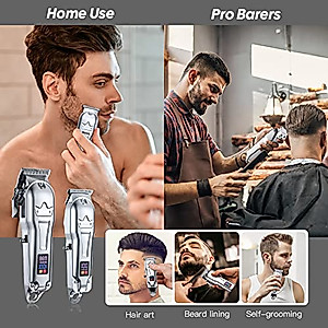 Ufree Professional Hair Clippers + Trimmer Kit, Cordless Barber Clippers T Liner Trimmer Haircut Kit, Beard Grooming Shaving Kit for Men, Shaver for Men, Fade Clippers for Hair Cutting Kit (Silver)