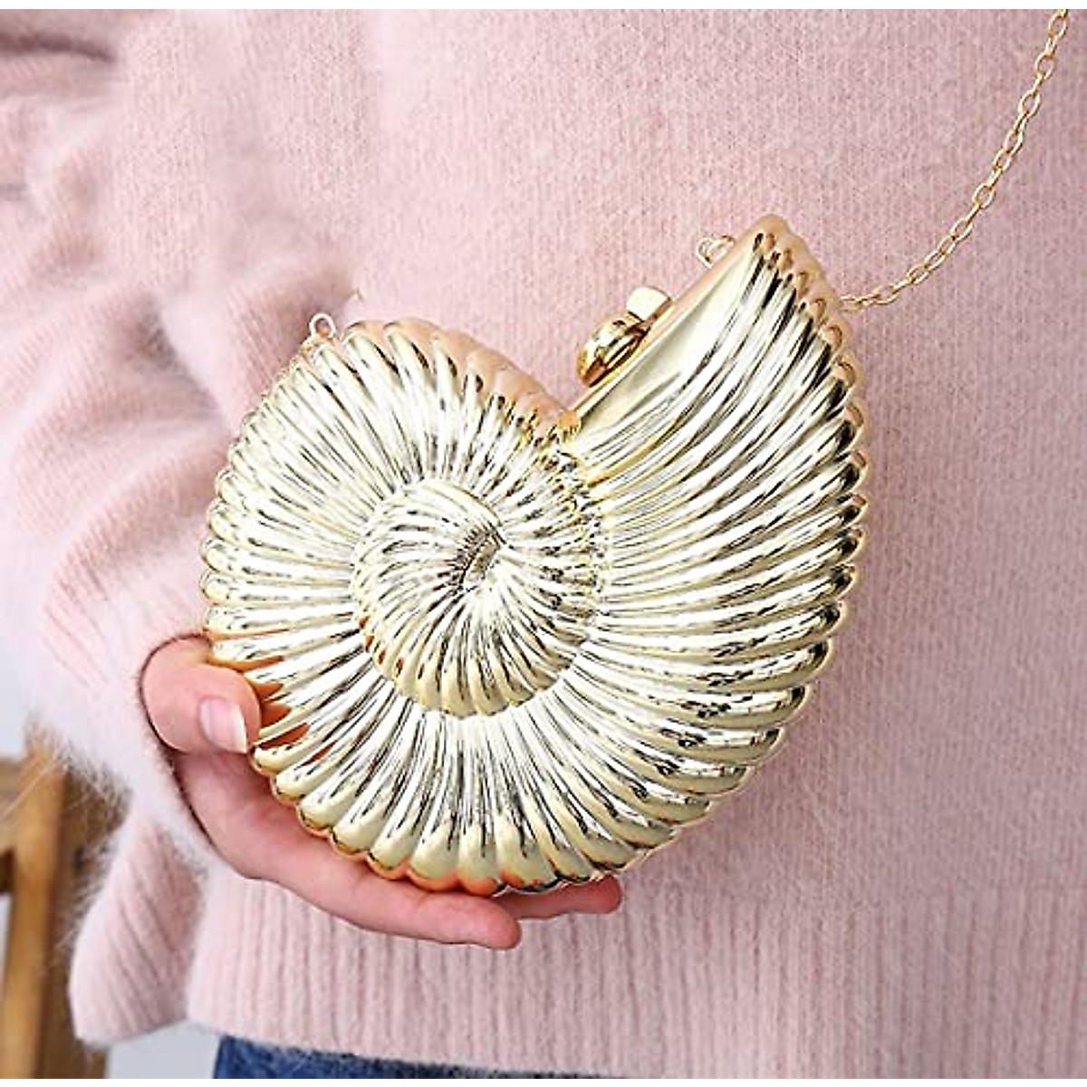 QZUnique Conch Crossbody Shoulder Bag Chain Strap Handbags Acrylic Women Fashion Evening Clutch Purse