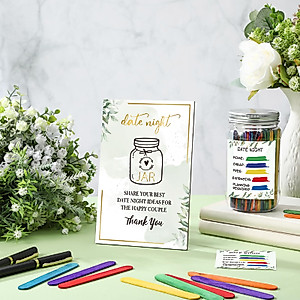 Cinnvoice 66 Pcs Eucalyptus Bridal Shower Games Date Night Game Sign with Holder 19 oz Wish Jar 2 Stickers 60 Colored Wooden Sticks 2 Pens Greenery Bachelorette Games Supplies Couples Newlywed Gift