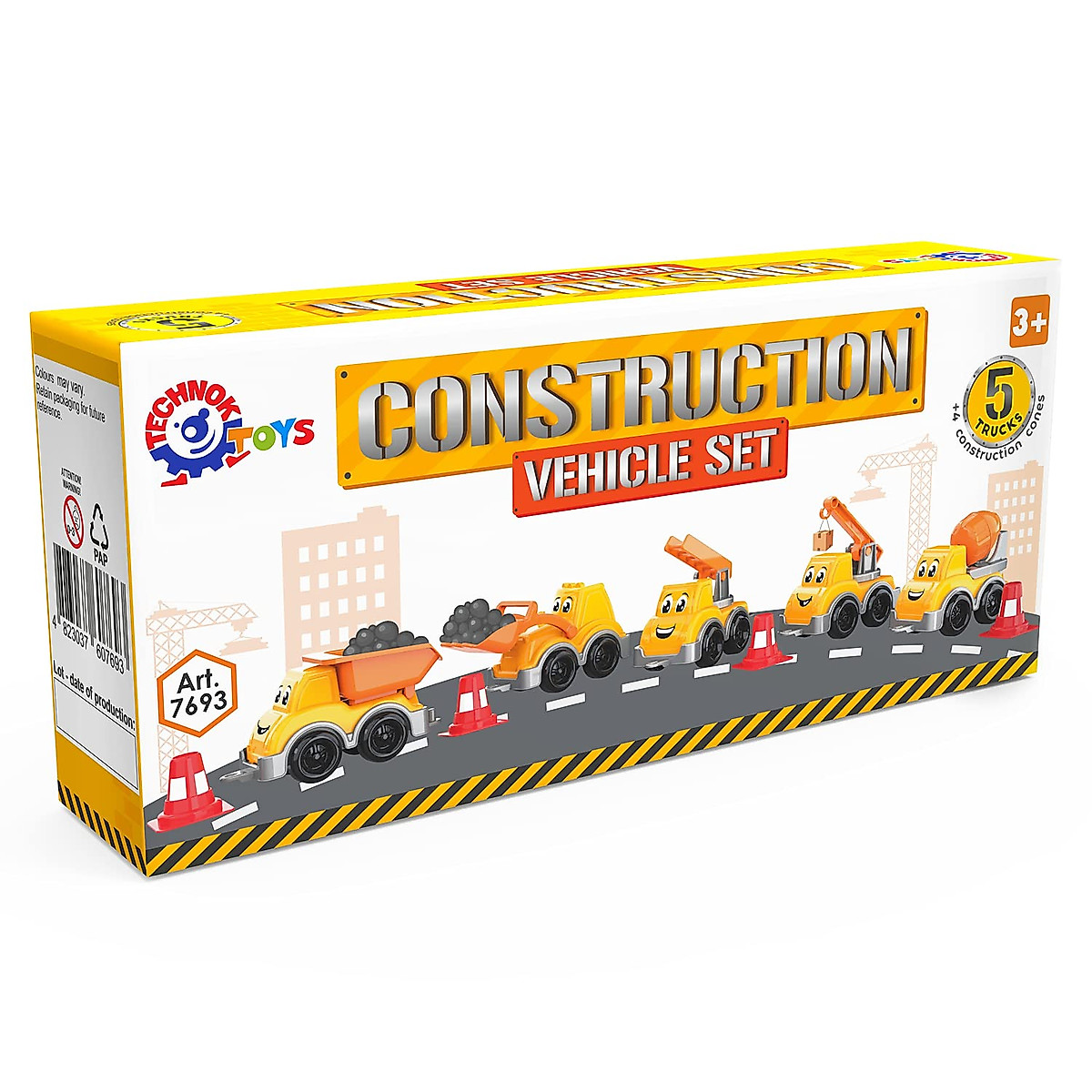TECHNOK Assorted Construction Truck Toys - Kids Construction Toys Playset - Dump Truck, Tractor Toy, Crane Truck, Cement Truck - Car Toys for Boys - 5 Pack Toy Vehicles - Truck Toys for Kids Toddlers