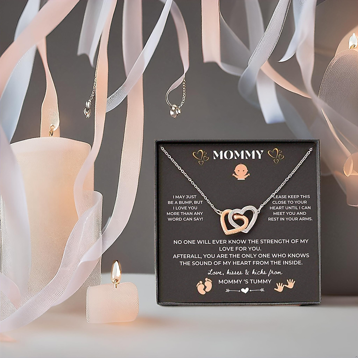 LOTUS-A Pregnancy Gifts for First Time Moms - Sterling Silver S925 Interlock Heart Pendant Necklace with Message Card Mother To Be Soon Present for Expecting Pregnant Women