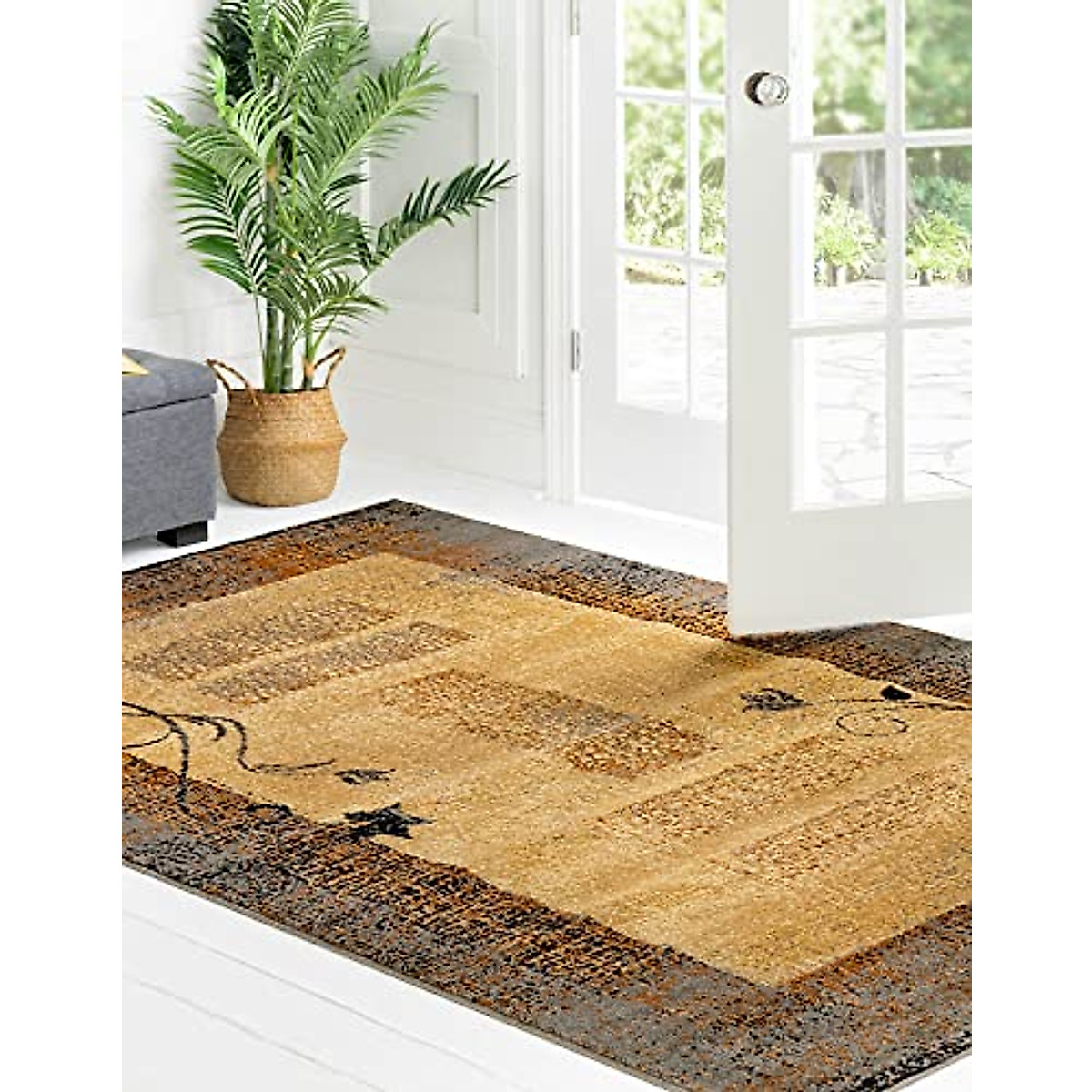 Rugs.com Cafe Collection Rug – 3' x 5' Beige Medium Rug Perfect for Entryways, Kitchens, Breakfast Nooks, Accent Pieces