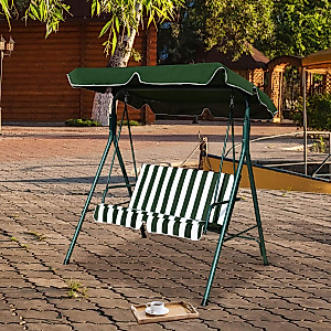 Tangkula 2 Person Canopy Swing Weather Resistant Glider Hammock Porch Garden Backyard Lawn Cushioned Steel Frame Loveseat Swing Chair Bench Seat Patio Furniture