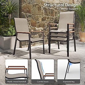 AMPATIO Patio Dining Chairs Set of 4, Outdoor High Stacking Chairs, Breathable Seat Fabric and Alloy Steel Frame for Backyard Porch Garden Sunroom (Brown)