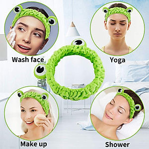 3 Pieces Frog Headband Frog Eye Elastic Headband Cute Frog Headband for Face Washing Frog Head Wrap Green Funny Hair Band Elastic Turban Headbands for Girls Women Shower Spa Yoga Beauty Skincare