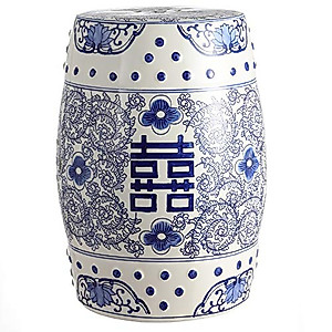 JONATHAN Y TBL1013A Double Happiness 18" Chinoiserie Ceramic Drum Garden Stool Bohemian, Coastal, Classic, Cottage, French Country, Traditional, Transitional, Bathroom, Garden Room, Patio, Blue/White