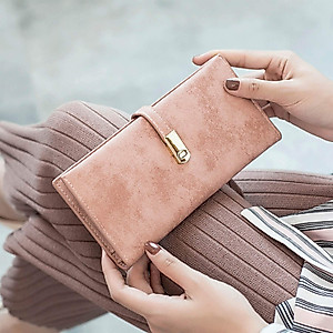 AOXONEL Womens Slim Wallet RFID Ladies Wallets Long Bifold Thin Skinny,Magnetic Closure (Pink)