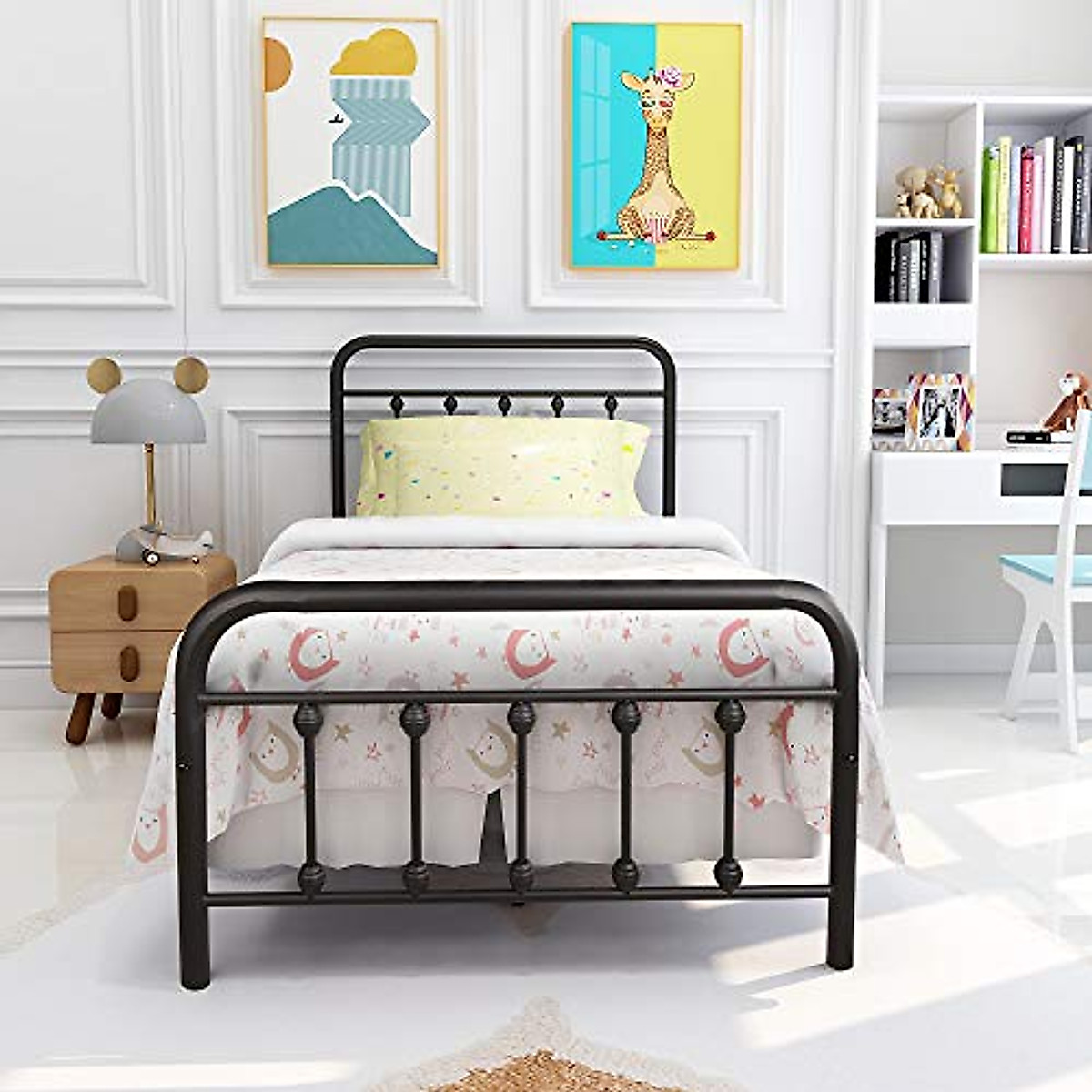 Diolong Twin Bed Frame with Headboard and Footboard Metal Bed Frame Vintage Sturdy Mattress Foundation No Box Spring Needed (Twin, Black)