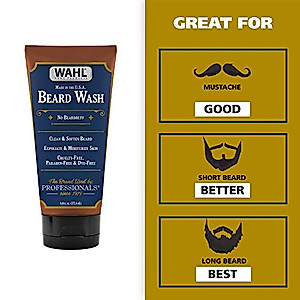 Wahl Beard Wash Face Exfoliator with Essential Oils for Moisturizing Skin Beard Hair – Manuka Oil, Meadowfoam Seed Oil, Clove Oil, Moringa Oil, and More - Model 805601