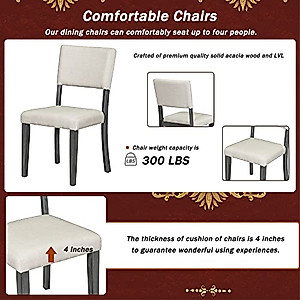 WOZNLA Comfortable Room 5-Piece Round Kitchen Table Set-Curved Trestle Legs, Includes 4 Upholstered Chairs-Effortless Style for Your Dining Space, OneSize, Gray