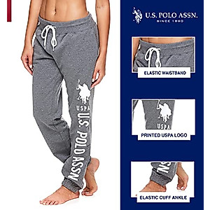 U.S. Polo Assn. Womens Sweatpants - Women Joggers Sweats with Logo Print - French Terry Poly-Cotton (Charcoal Heather with White Print, Medium)