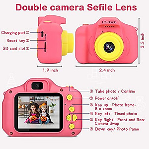 Kids Camera for Girls, Toddler Camera 1080P 32GB Kids Digital Video Camera Toys Gifts for Boys Girls 3 4 5 6 7 8 Year Old Rechargable 2.0 Inch (Pink)