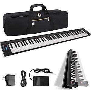 Pyle Electric Keyboard Piano 88 Keys - Portable Foldable Digital Piano Keyboard With Bluetooth, 128 Rhythms/Tones,Semi weighted keys, Sustain Pedal, Piano Bag - for Beginners, Kids,Adult -PKBRD8100