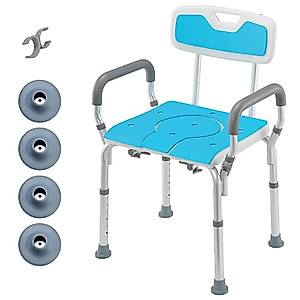 HEAO 3 in 1 Shower Chair Heavy Duty 400LBS, Bath Stool with Arms and Backrest, Padded Shower Seat with Cut Out Opening for Easy Access to Cleanse Intimate Areas (4 Big Suction Cups & 4 Rubber Tips)