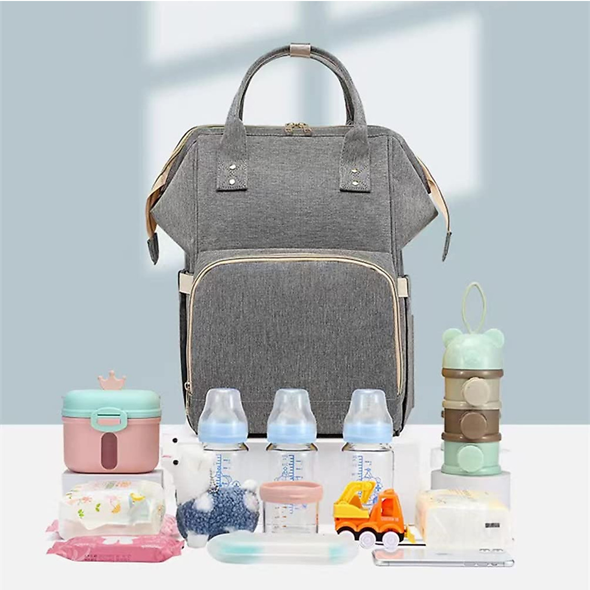 Meinkora Baby Diaper Bag Backpack, Multifunction Baby Diaper Bags, Dad Mom Travel Backpack Diaper Bag for Baby Boys Girls (Grey)