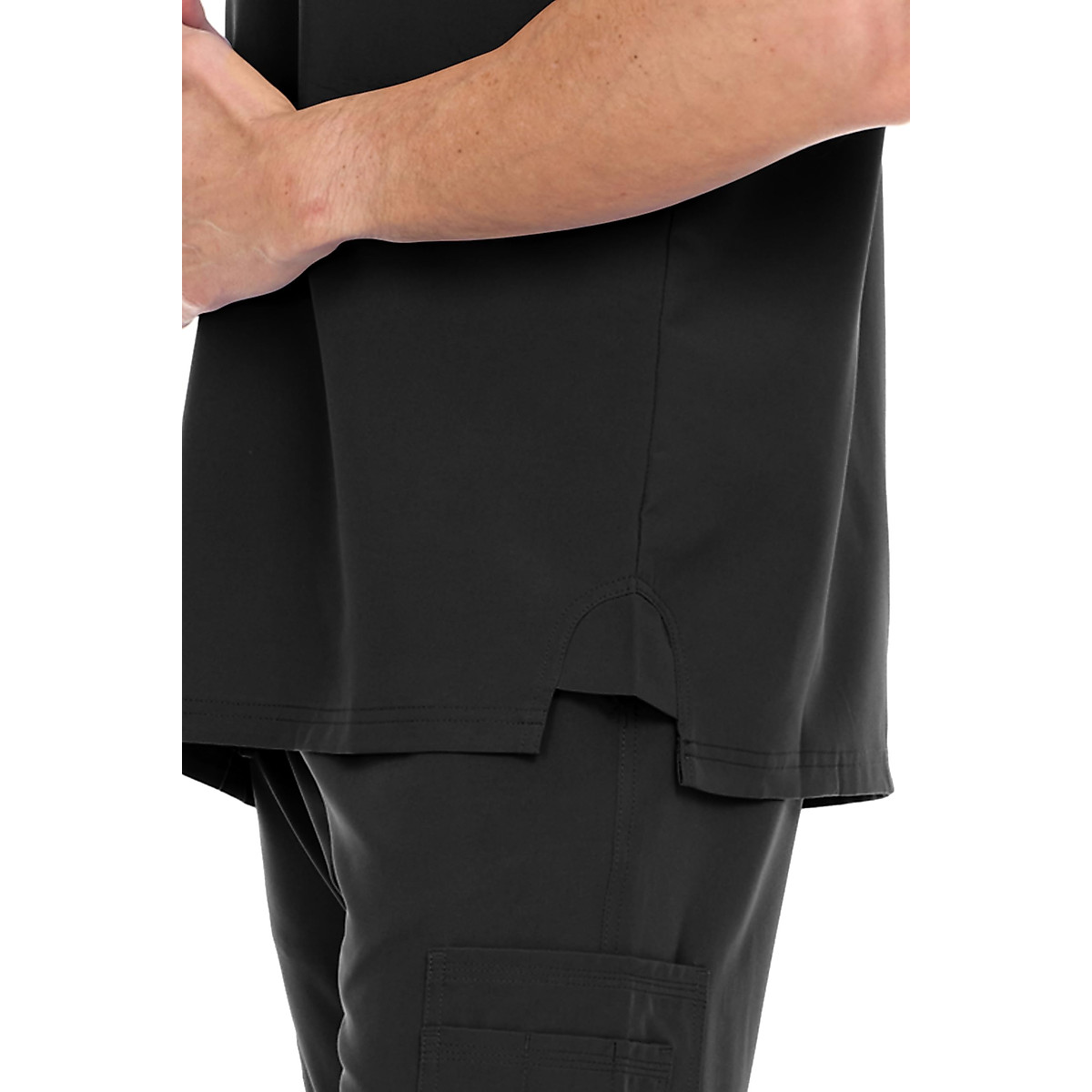 MediChic Men's V-Neck Hi-Low Top with One Chest Pocket and Mesh Gusset, Black, Size Large