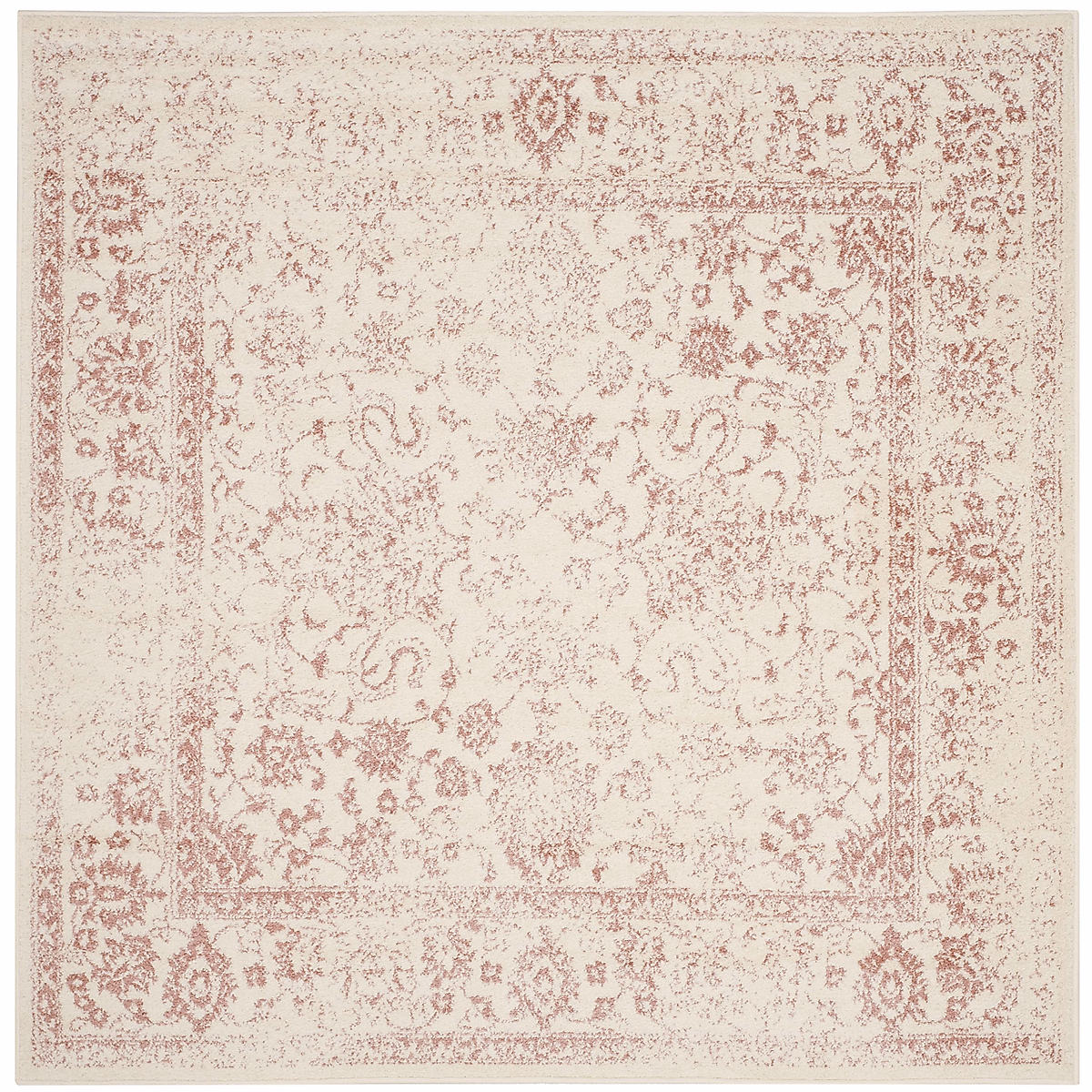 SAFAVIEH Adirondack Collection 7' Square Ivory / Rose ADR109H Oriental Distressed Non-Shedding Living Room Bedroom Dining Home Office Area Rug