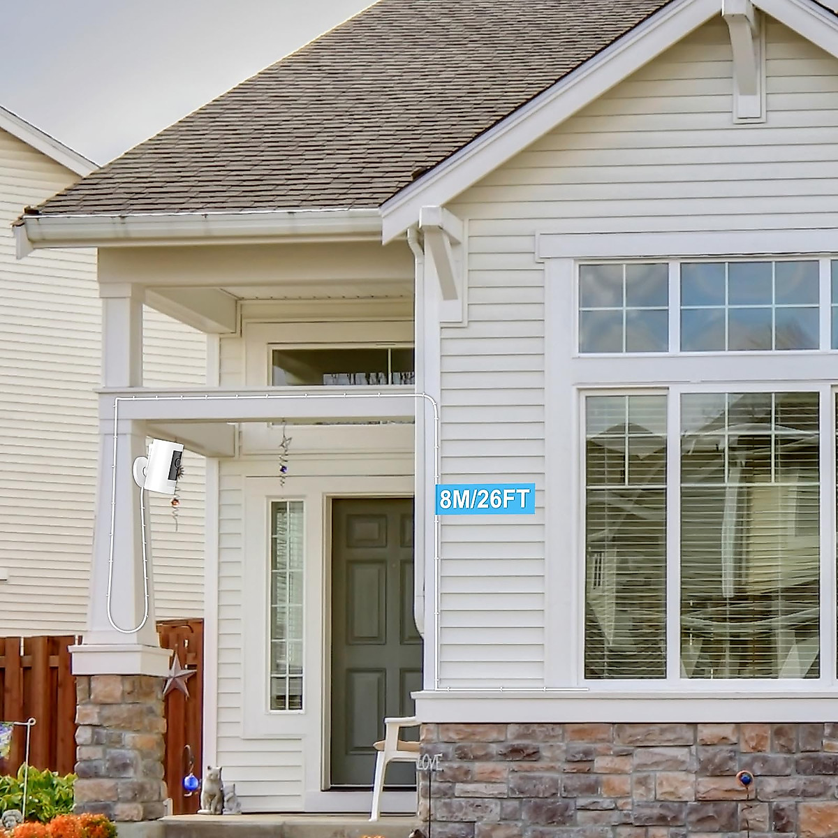 for Ring Stick Up Camera Plug in Cord Power Adapter for Ring Up Cam Battery 3rd / 2nd Gen, Spotlight Cam Battery, 26FT Waterproof Outdoor Charger Cable with 35pcs Fixed Clips, Continuously Charge