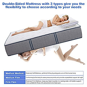 Memory Foam and Innerspring Hybrid Mattress, 14 Inch Double-Sided Cal-King Size Mattress with 2 Bonus Pillows, Flippable Mattress with Breathable Soft Fabric Cover, Bed-in-a-Box, Medium and Firm