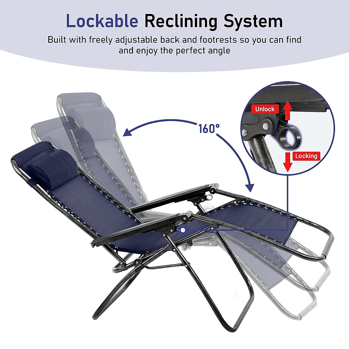 Patio Chair Outdoor Furniture Zero Gravity Chair Patio Lounge Camping Chair Set of 2 Recliner Adjustable Folding for Pool Side Camping Yard Beach