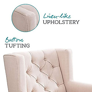 Abbyson Living Thatcher Fabric Rocking Chair - Nursery, Linen Upholstery, Cushioned, Wood Framed Rocker, Beige