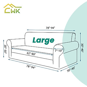 CWK Stretch Couch Covers for 3 Cushion Couch Sofa Spandex Non-Slip Soft Couch Sofa Cover Slipcovers,Furniture Protector with Non Skid Foam and Elastic Bottom for Kids,Dogs(Large,Dark Grey)