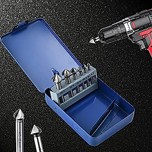 HUAZHICHUN Countersink Drill Bit Set 6 pcs High Speed Steel 3 Flute 85 Degree Steel Counter Sink for Wood and Metal in Sizes 1/2",1/3",1/4",2/3",2/5",4/5" Set