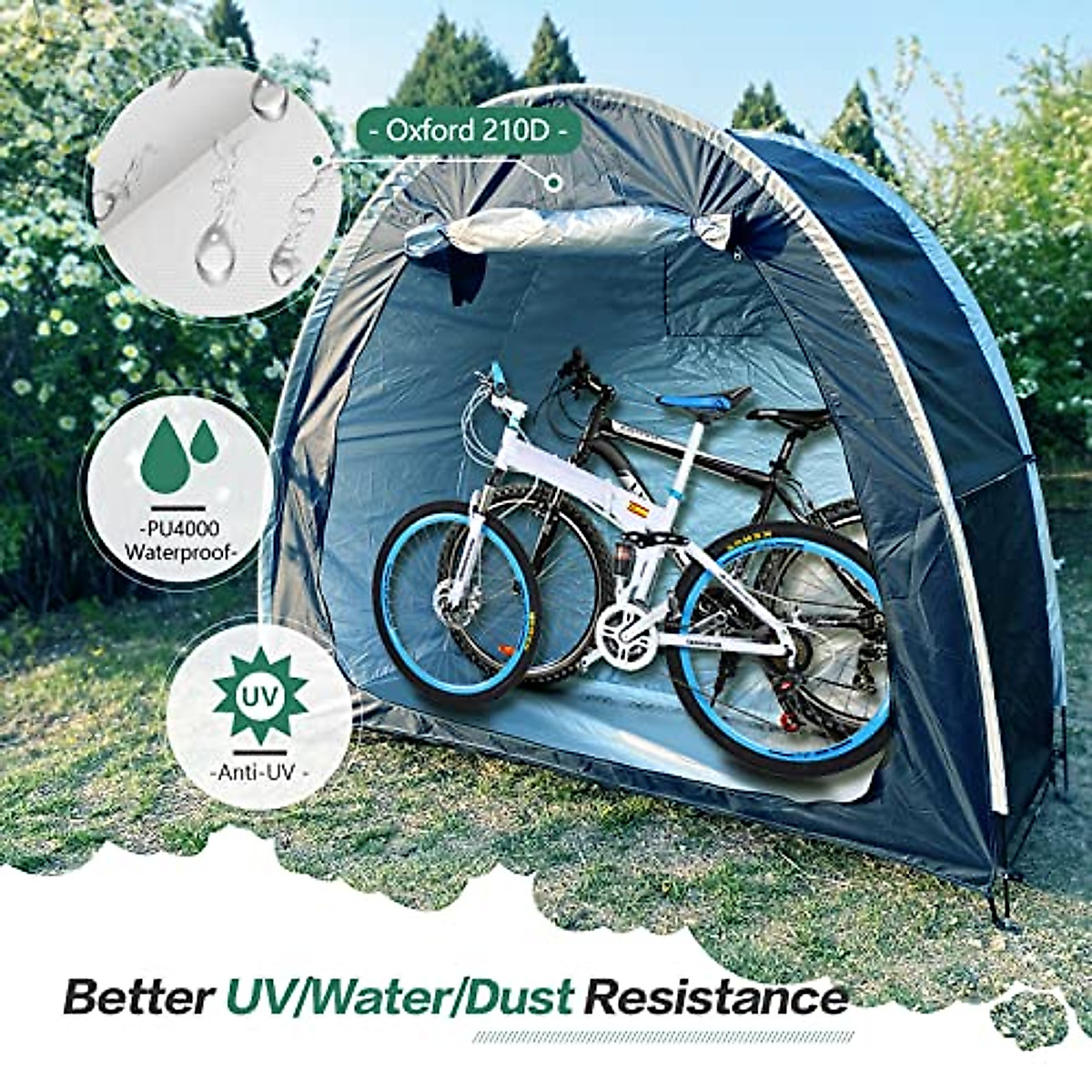 DANWKEIJI Bike Tent Storage Shed Outdoor Portable Waterproof for 2 Bike Oxford 210d Covers Side Dust Tent for Camping Hiking Yard Garden,Travel Bag (BrightGrey)