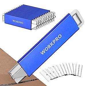 WORKPRO 12-Pack Box Cutter Retractable - Utility Knife with Single Edge Razor Blade - Razor Knife Box Opener Cardboard Cutter with Metal Sheathes- Extra 12-Pack Razor Blades for Replacement - Blue