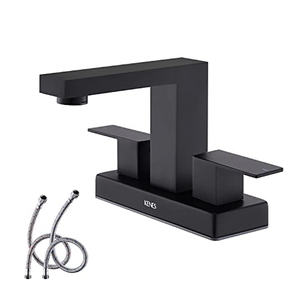 KENES Black 2 Handle Bathroom Sink Faucet Matte Black 4 Inch Centerset Bathroom Faucet Modern Vanity Faucet 3 Holes Lavatory Faucet with Lead-Free Supply Hose, KE-9051-2