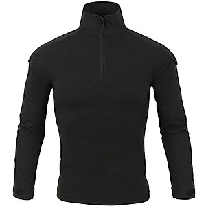 TOMITANY DXdesign Tactical 1/4 Zip Combat Long Sleeve T-Shirt Pants Set Slim Fit Hunting Military Uniform Dry Quick (X-Large, Black Set)