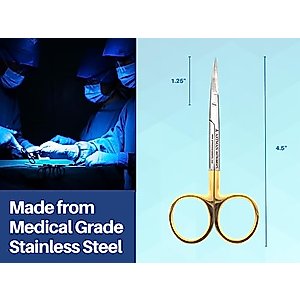Scissors 4.5 inches Curved with Tungsten Carbide Inserts| Gold Plated Handle Extra Sharp and Durable by ARTMAN INSTRUMENTS