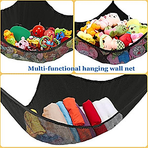 KanYool Stuffed Animal Net, Jumbo Stuffed Animal Toy Hammock Hanging Stuff Animals Organizer Storage Net Boho Large Corner Plush Toys Net Holder for Nursery Play Room Bedroom Kid Room 2 Pack Black