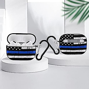 YouTary American Blue Line USA Police Stars Flag Pattern Apple Airpods pro Case Cover with Keychain, AirPod Headphone Cover Unisex Shockproof Protective Wireless Charging