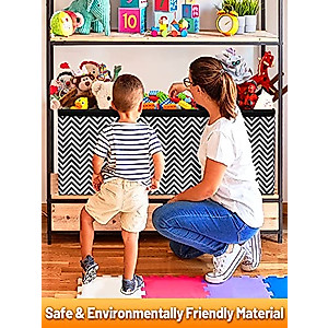 Large Toy Chest with Dustproof Lid- 39.4" × 14.4”× 15.7" Non-woven Fabric Kids Toy Box, Collapsible Toy Storage Bins with 2 Dividers & Handles for Boys Girls Playroom Nursery Room Bedroom Closet